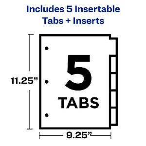 Avery Big Tab Insertable 2 Pocket Dividers for 3 Ring Binders, 5-Tab Set, Bright Two-Tone Multicolor, 1 Set (11988)