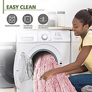 Pawque Luxury Faux Fur Throw Blanket Super Soft Oversized Throw Blankets, 90x90 inches, Decorative Blankets for Sofa Couch Bed Chair Photo Props, Breathable & Washable, Bright Pink