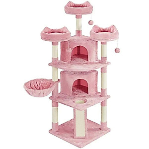 Pink 69” Multi-Level cat Tree with Condos, Scratching Posts & Platforms