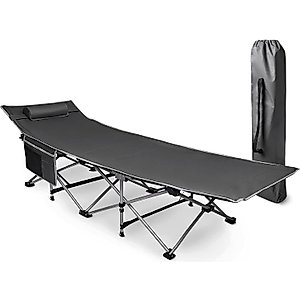 VaygWay Outdoor Folding Camping Travel Cot - Grey Lightweight Comfortable Portable Heavy Duty Foldable Cot – Sleeping Travel Bed w/Pocket - Adults and Kids Travel Cot –Outdoor Hiking, (Grey 1 Pack)