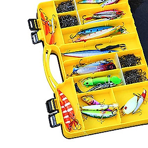 Goture Fishing Tackle Storage Hard Case 2 Sided Storage Trays Handle Portable Plastic Organizer Box 44 Compartments Sea Boat Accessory 12 8 3 Smoke Yellow