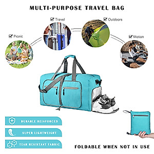 Dimayar Travel Duffle Bag for Men - Foldable Duffel Bag with Shoes Compartment - Overnight Bags Waterproof & Tear Resistant(40L,Mint Green)