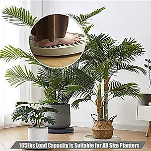 Dcpes Plant Caddy with Hidden Wheels, 12Inch Planter Roller Base, 360°Rolling Plant Stand, Heavy Duty Plant Trolley, 4 Invisible Casters, Beige, 2Pack