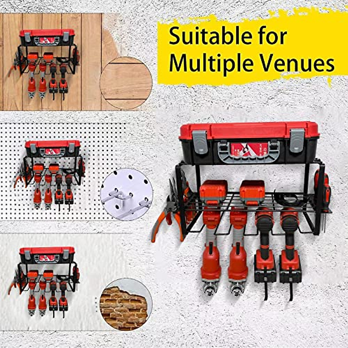 Polgar's Power Tool Organizer With Charging Station,Drill Holder Wall Mount,Garage Storage Shelves for Organization and Storage,Heavy Duty Pegboard Wall Organizer Set Solid Metal Black