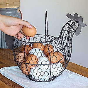 Rural365 Chicken Egg Holder - Brown Decorative Wire Basket with Handle Decor Wire Egg Basket for Kitchen or Living Room