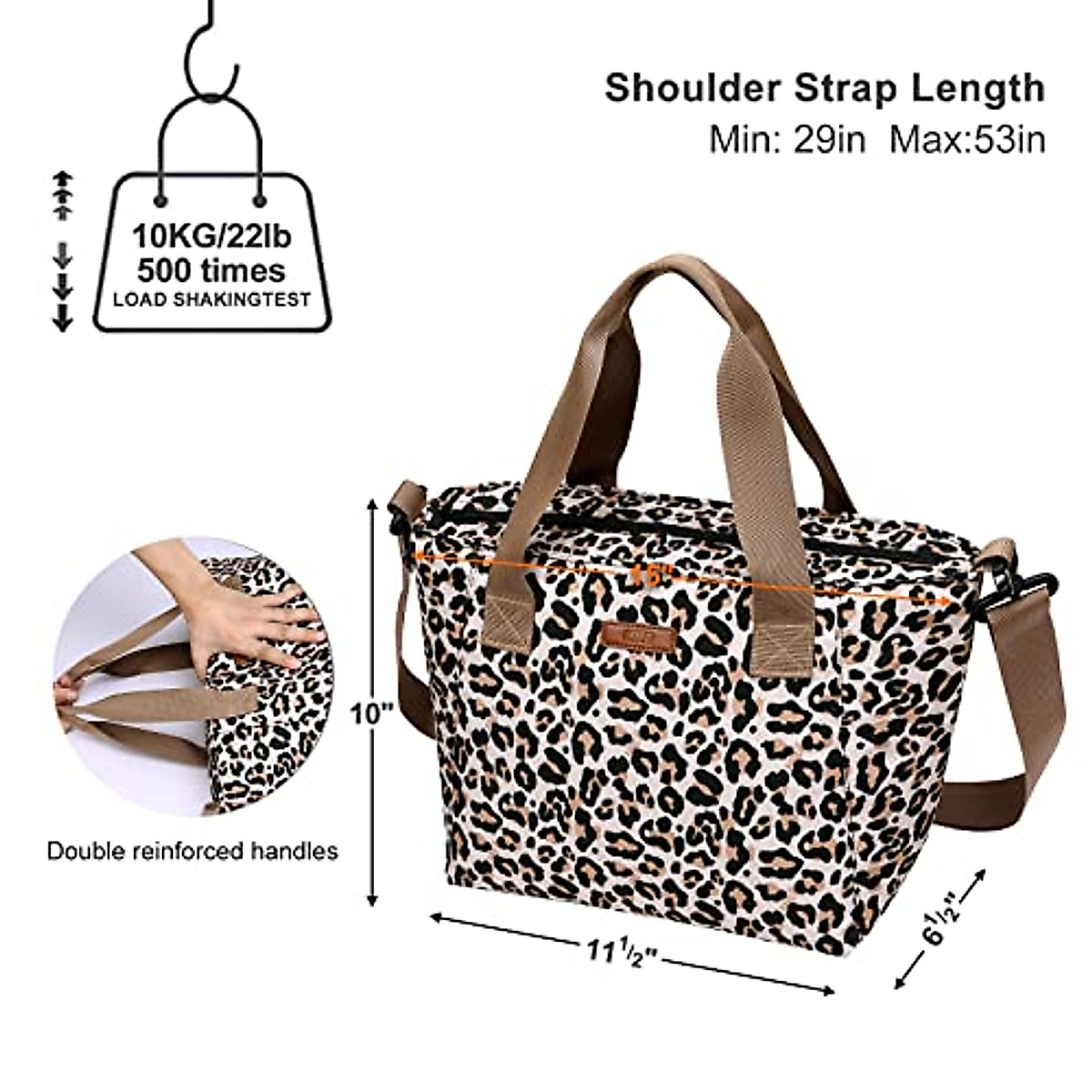 MIER Lunch Bags for Women Large Insulated Lunch Tote Bag Lunchbox Container for Work College Travel Beach, Adjustable Shoulder Strap, Leopard