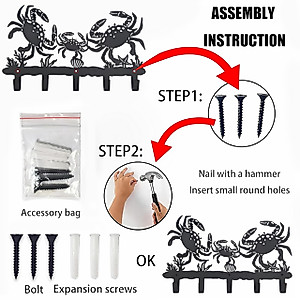 VIVICOMFY Metal Crab Coat Hooks Wall Mount-Crab Hangers and Key Holder-Clothes Hat Rack and Backpack Hanger Decor for Storage, Living Room, Hallway, Office Gift (Black)