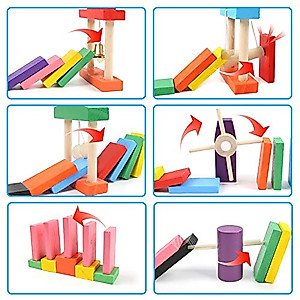 BigOtters Extra Large Domino Blocks Set, 108PCS Domino Starter Kit Colorful Wooden Domino Blocks Racing Tile Game Educational Toys for Boys Girls Birthday Gift Party Favor