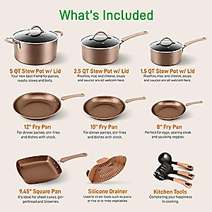 NutriChef 20-Piece Nonstick Kitchen Cookware Set - PTFE/PFOA/PFOS-Free Heat Resistant Kitchen Ware Pots Baking Pan Set w/Saucepan, Frying Pans, Cooking Pots, Oven Pot, Lids, Matt Gold NutriChef