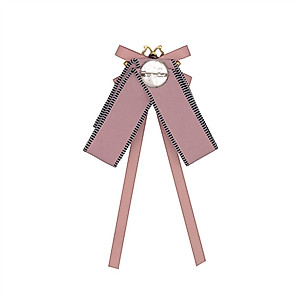 Vpang Retro Pearl Bee Bow Brooch Pre-Tied Neck Tie Brooch Pin Satin Ribbon Bow Tie for Women Wedding Party Bow Tie