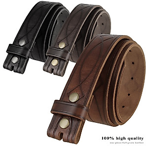 One Piece Genuine Full Grain Leather Hand Tooled Engraved Belt Strap 1-1/2" Wide (Black, 38)