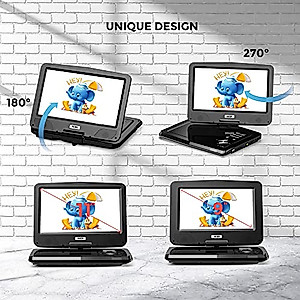 12.5" Portable DVD Player with 10.5" Swivel HD Screen, 5-Hour Rechargeable Battery, Dual Headphone Jacks, Car Headrest Case, Car Charger, Region Free, Support USB/SD Card/Sync TV/Multiple Disc Formats