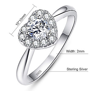 AVECON Sterling Silver Heart Rings for Women Heart Shape Womens Engagement Ring Wedding Ring Round Cubic Zirconia Eternity Promise Ring for Her
