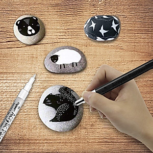 NAWOD Paint Pens White Black Acrylic Marker 6 Pack, Acrylic Permanent Marker, White Paint Pens for Rock Ceramic Wooden Leather Glass Painting Metal Tire, 0.7mm Extra Fine Point Quick Drying