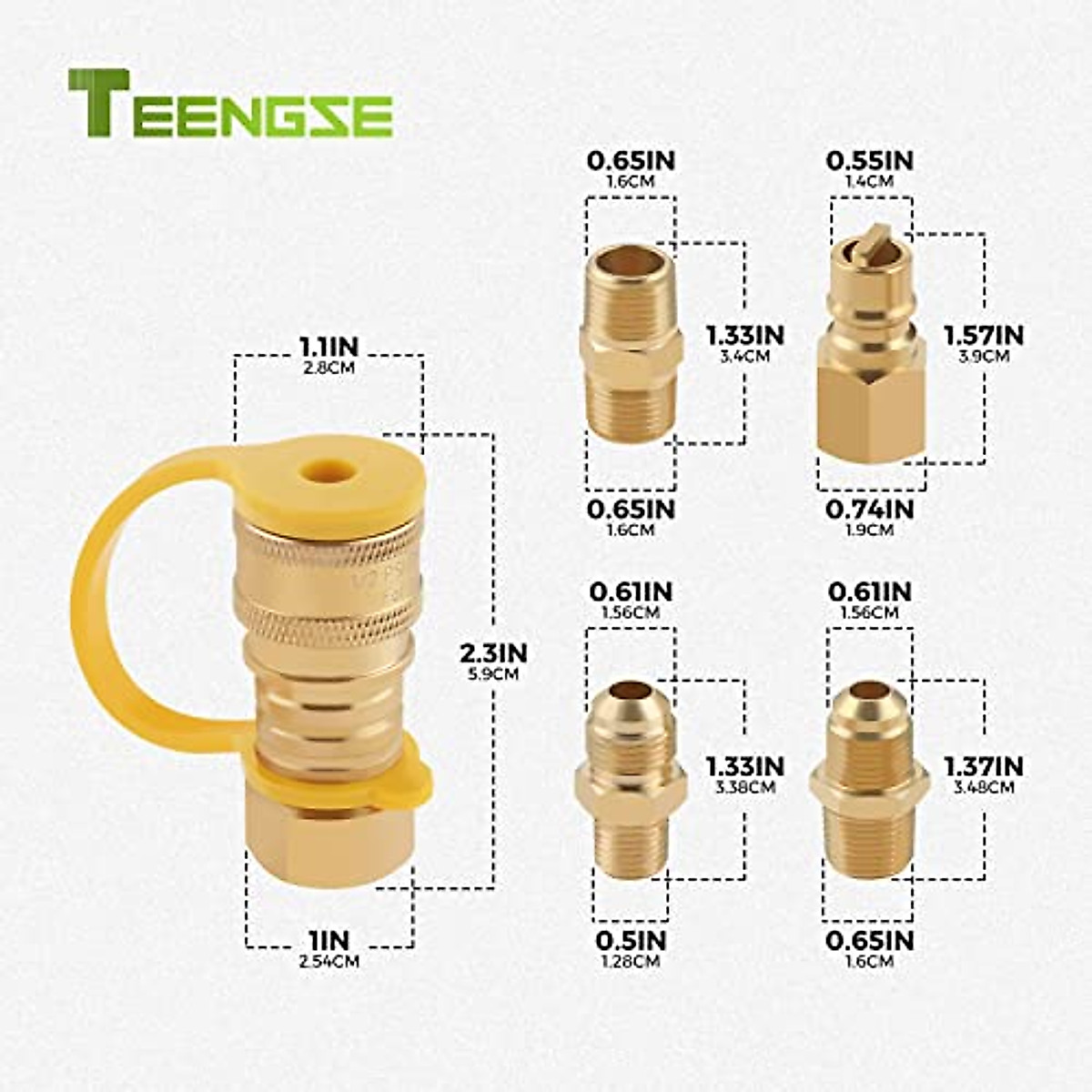 TEENGSE 3/8inch Natural Gas Quick Connect Fittings, Propane Gas Grill Quick Connector Adapter kit, LP Gas Propane Hose Quick Disconnect Set, Brass Tube Fitting for Gas Grill, Patio Heater