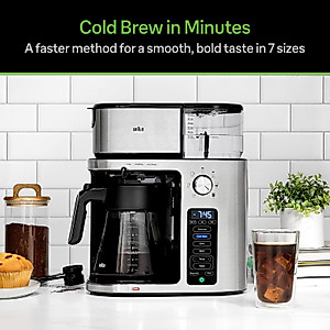 Braun MultiServe Plus 10- Cup Pod Free Drip Coffee Maker, 7 Brew Sizes/Hot & Cold Brew & Hot Water for Tea, KF9370SI