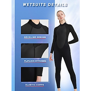 REALON Wetsuit Women Neoprene Wet Suits 3mm Full Body Long Sleeves Swimsuit for Scuba Diving Swimming Surfing Adult in Cold Water Aerobics (Black 3mm Large)