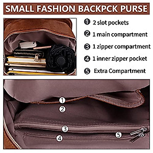 Backpack Purse for Women,Brown Faux Leather Daypack Vegan Travel Bag Bookbag with Flap for Ladies Girls VONXURY