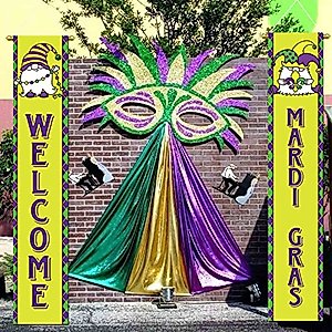 ZDX 2 PCS Mardi Gras Carnival Decor Banner Circus Carnival Baby Shower Carnival Birthday Party Porch Sign Hanging Flag for Home Front Door Yard Decoration Door Banner Sign (71' x 12'in)