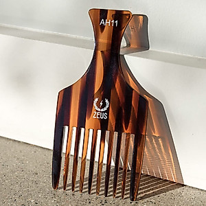 ZEUS Large Beard Pick, Best Handmade Afro Pick, Anti-Static & Anti Frizz, Thick & Curly Hair Tool, 5.25" - AH11