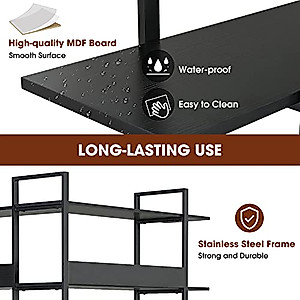 Lifeand 70.8''H Bookshelf MDF Boards Stainless Steel Frame, 6-Tier Shelves with Back&Side Panel, Adjustable Foot Pads, Black