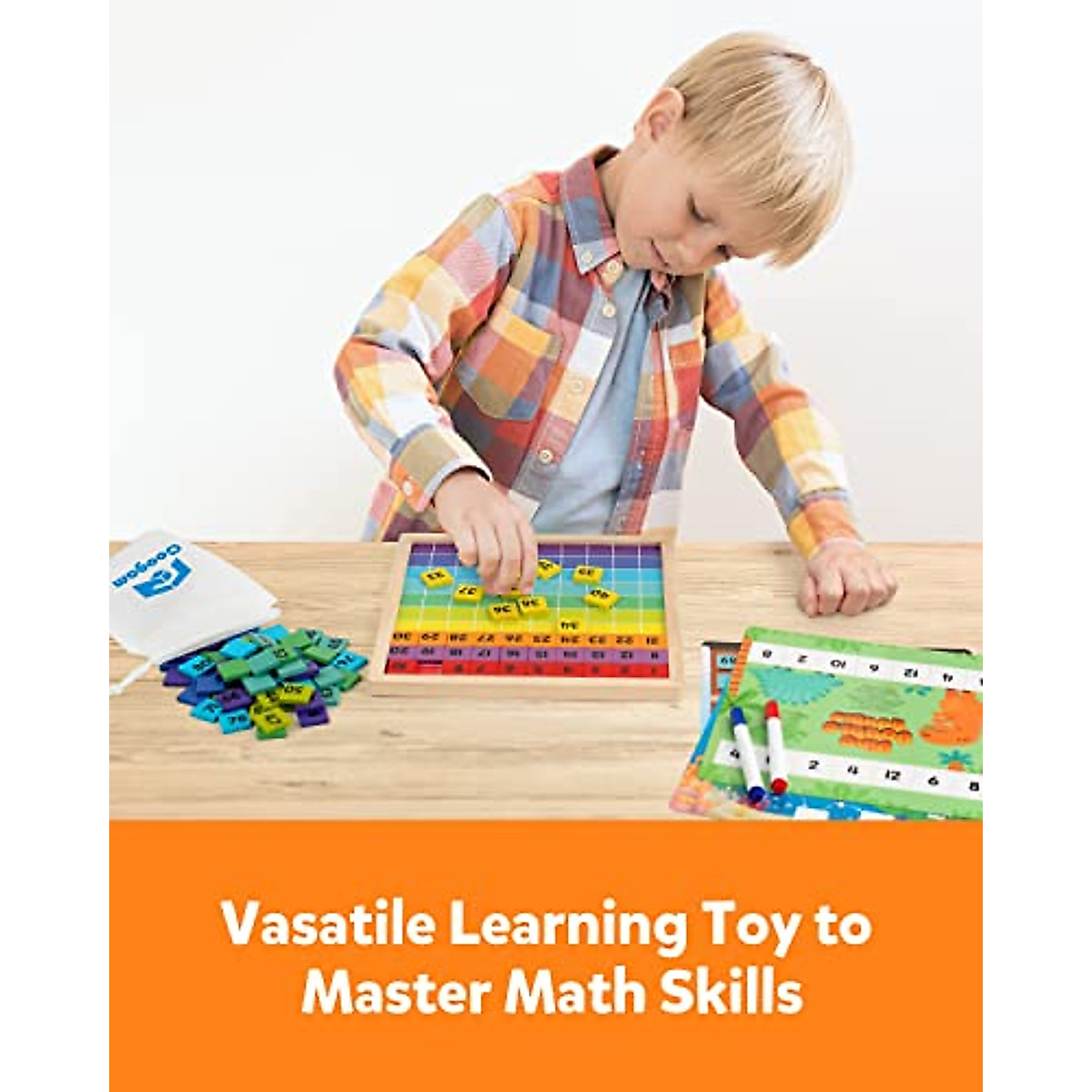 Coogam Wooden Math Hundred Board 1-100 Numbers Learning Educational Toys Colorful Montessori Counting Board Game for Preschool 3 4 5 Year Old Boys Girls