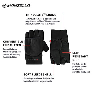 Manzella Men's Fleece Cold Weather Convertible Cascade Glove With Thinsulate
