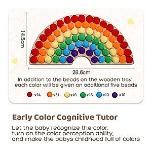 bopoobo Wooden Peg Board Beads Game Rainbow Clip Bead Puzzle Montessori Sorting Toys Counting Matching Game Beads Early Education Board Game Fine Motor Skill Montessori Toys for Toddlers
