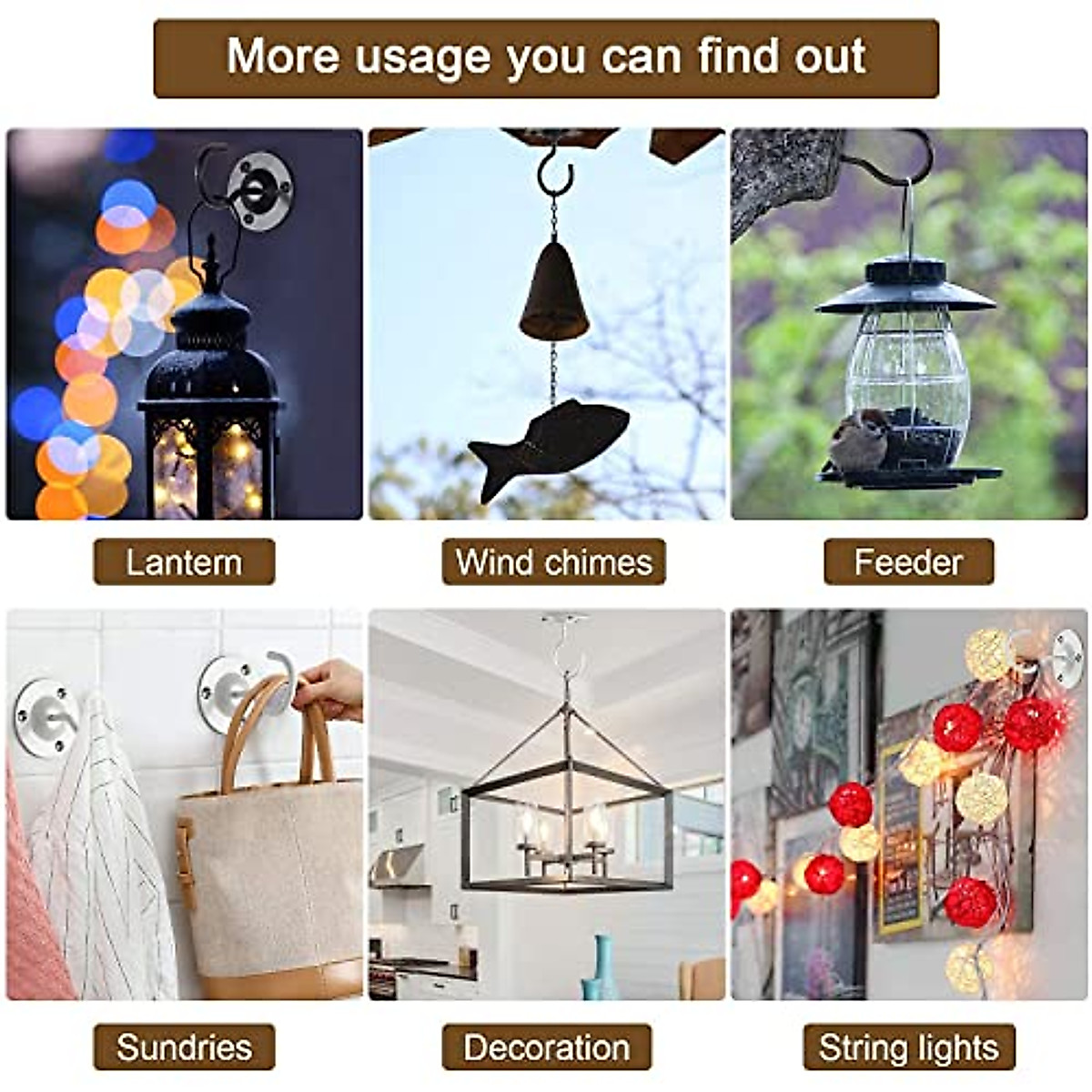 BOLITE Ceiling Hooks for Hanging Plants, Wall Mount Metal Hangers for Bird Feeders, Plants, Lanterns, String Lights, Wind Chimes, Indoor and Outdoor Decorations, Retro White, 4 Pack