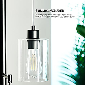 VONLUCE Black Floor Lamp Modern with 3 Lights, Farmhouse Floor Lamp for Living Room in Rustic Style, Rustic Standing Lamp for Bedroom Office w/Glass Lamp Shades