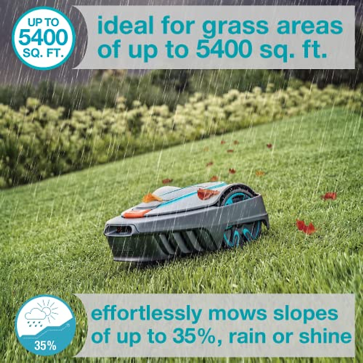 GARDENA 15002-41 SILENO City - Automatic Robotic Lawn Mower, with Bluetooth app and Boundary Wire, one of The quietest in its Class, for lawns up to 5400 Sq Ft, Made in Europe, Grey