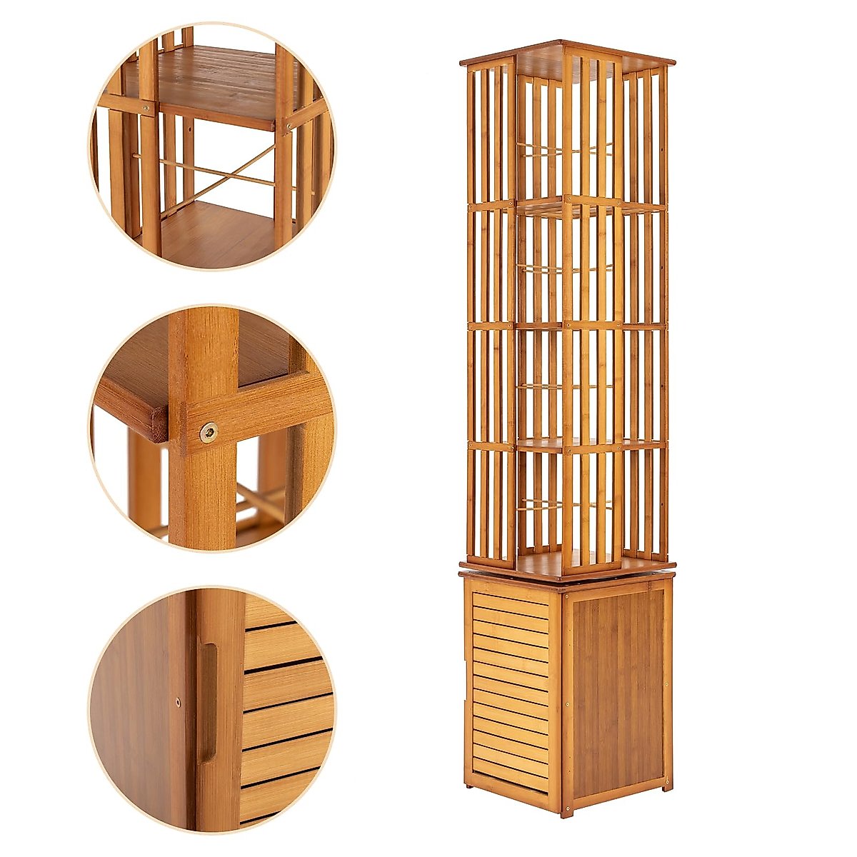 Rotating Bookshelf Bookcase, 6-Tier Corner Bamboo Book Shelf, 360° Display Rotating Storage Rack, Freestanding Bookcases with Open Design Shelving for Living Room Study Room Office (Dark Wood Color)