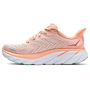 HOKA ONE Women's Clifton 8 shoe, Light Orange/Pink, 8.5