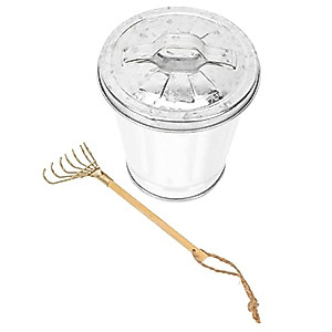 Cabilock Trash Cans Desk Topper Mini Small Trash Can Desktop Garbage Can Trash Can Countertop Trash Bin Mini Wastebasket with Mini Rake and Lid Zen Garden Tools Tabletop Accessories Retro Decor