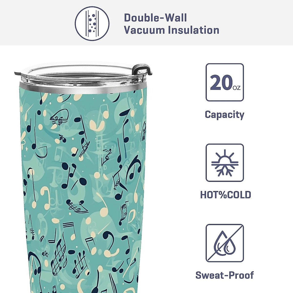 sanluoli Music Winter Blue Stainless Steel thermal cups with Lid and Straw travel mugs for Water, Iced Tea or Coffee portable tumblers with lids 20 OZ