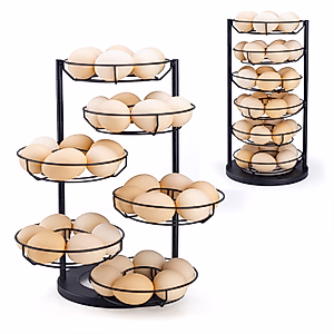 Egg Holder Countertop Egg Spin Dispenser Rack Fresh Egg Storage Stable Base Egg Skelter Egg Dispenser Rack Egg Baskets for Fresh Eggs with 6 Layer Egg Basket (Black)