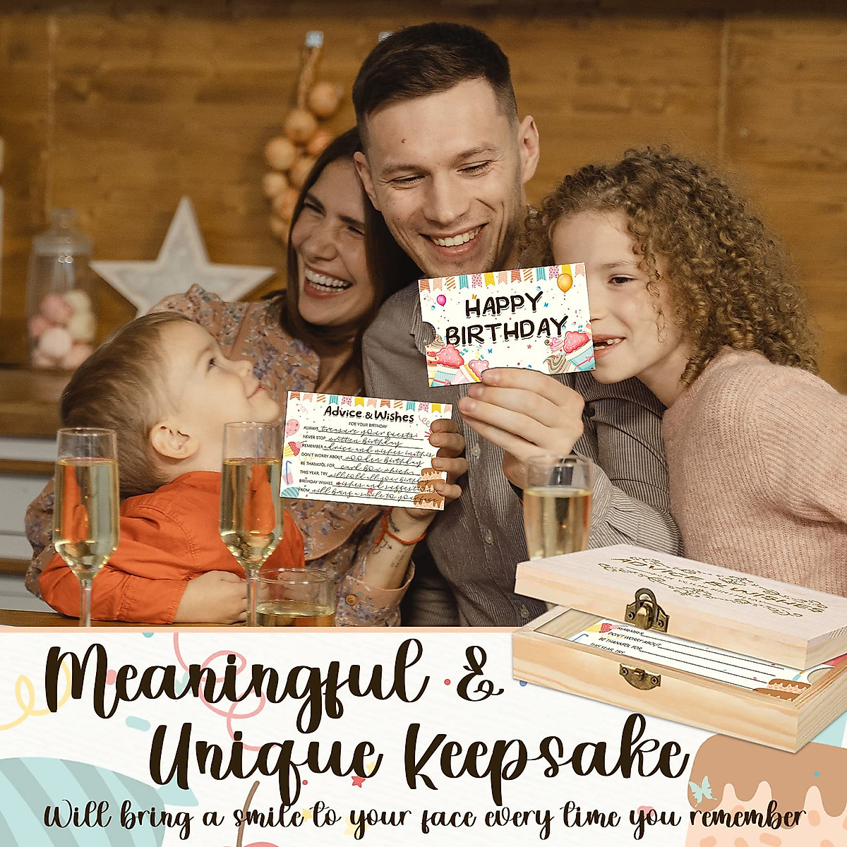 1DFAUL 60pcs Birthday Wishes Cards, Guest Book Advice Cards Box for Birthday Party, Advice And Wishes for Birthday Games, for 16th, 18th, 30th, 40th, 50th, and Any Age, Birthday Party Favors