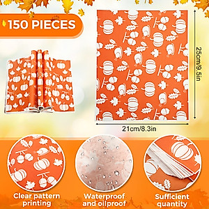 150 Pieces Autumn Wax Paper Sheets Food Wrap Paper Grease Resistant Paper Liners Thanksgiving Theme Waterproof Wrapping Tissue Food Picnic Paper for Home Kitchen(Pumpkin)