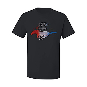 Ford Mustang Shirt USA Flag Mustang Emblem Cars and Trucks Men's Graphic T-Shirt, Black, Large