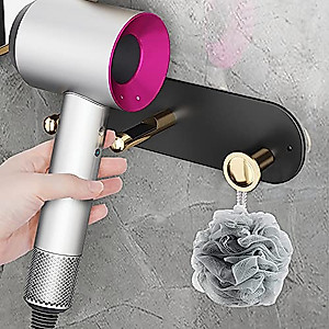 Hair Dryer Holder Wall Mounted, Cheerlike Hair Care Styling Tool Organizer for Bathroom, Bedroom and Hair Salon, Aluminum(Black-Gold)