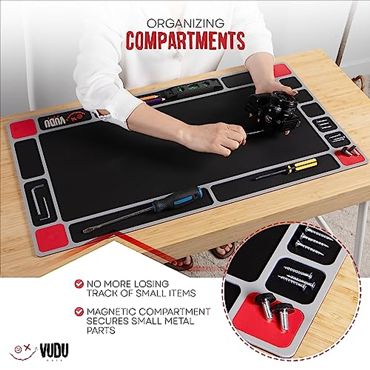 VUDU Magnetic Mat - Multi-Purpose PVC Hobby Mat with Magnetic Corners, Crafting Work Surface for Radio Control Hobbies, Model Making, Jewelry Making, Wood working, and more (Large)