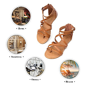 Luffymomo Women's Gladiator Strap Sandals Flat Fisherman Thong Cross Strappy Sandals（11 M US BROWN）