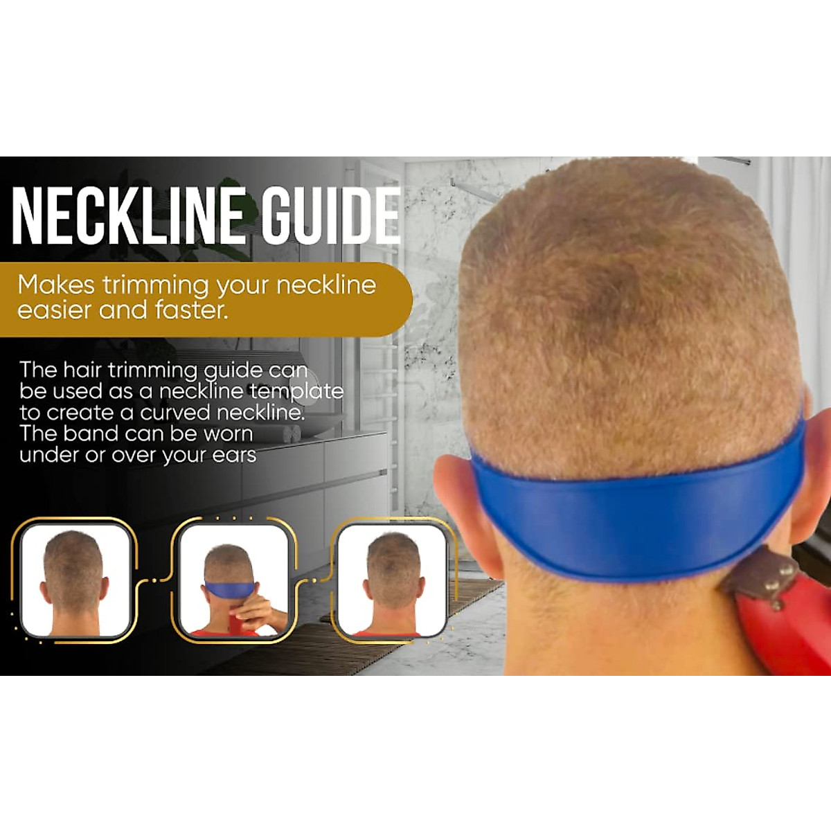 Fade Guide and Neckline Shaving Template | Curved Silicone Band | Great for Creating Skin Fade Guidelines for DIY Haircuts | Fade Haircut Guide for Hair Clippers