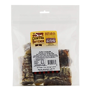 THE COUNTRY BUTCHER Filled Beef Trachea Dog Treats, Glucosamine and Chondroitin for Joint Health, Natural, Tough, Stuffed Chew Toy, Made in The USA, Peanut Butter, 5 Count - Rawhide Free, No Bone