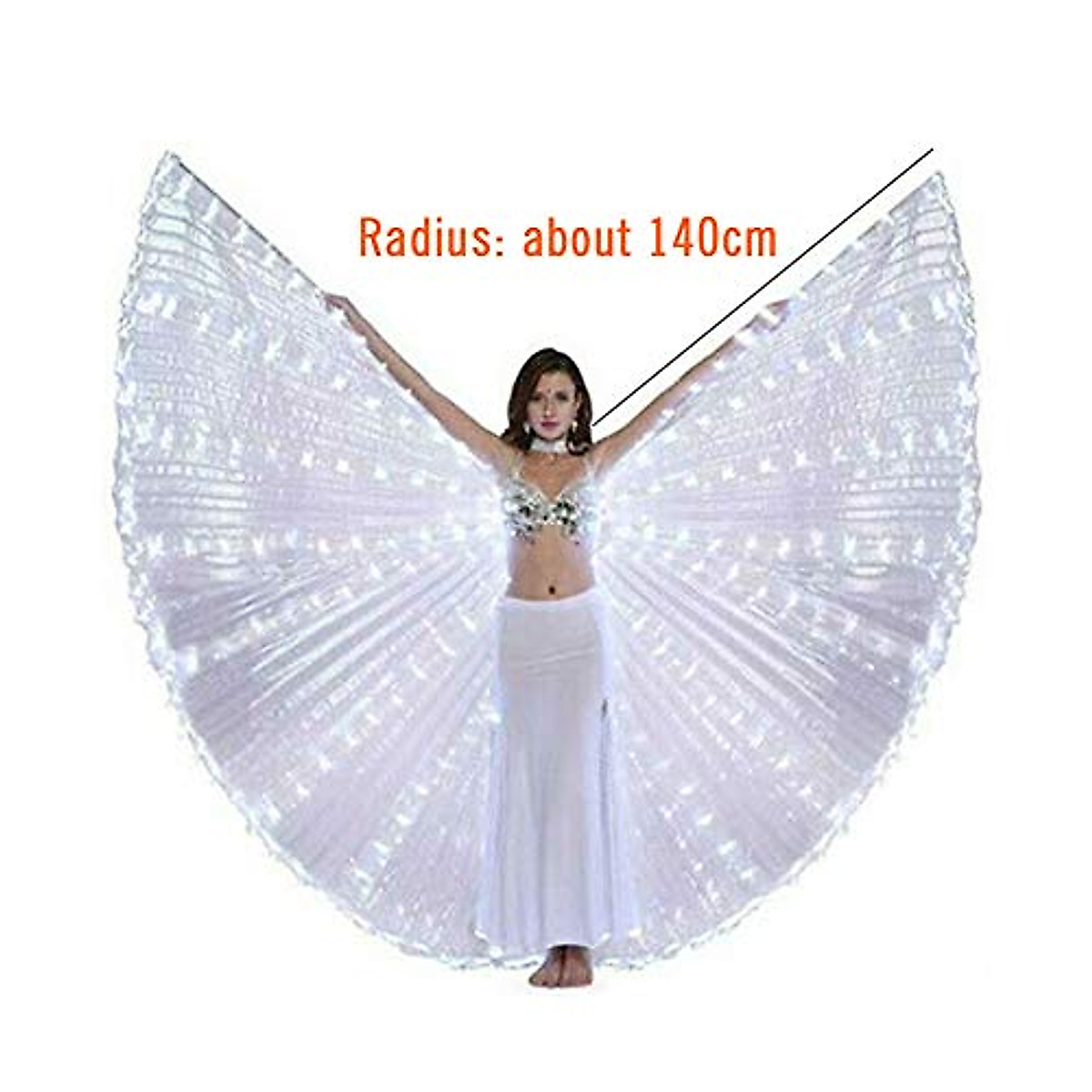 Halloween Belly Dance LED Angel Wings,Bar Belly Dance Light Up Stage Wear 360 Degrees Performance Props LED Wing for Women(White)