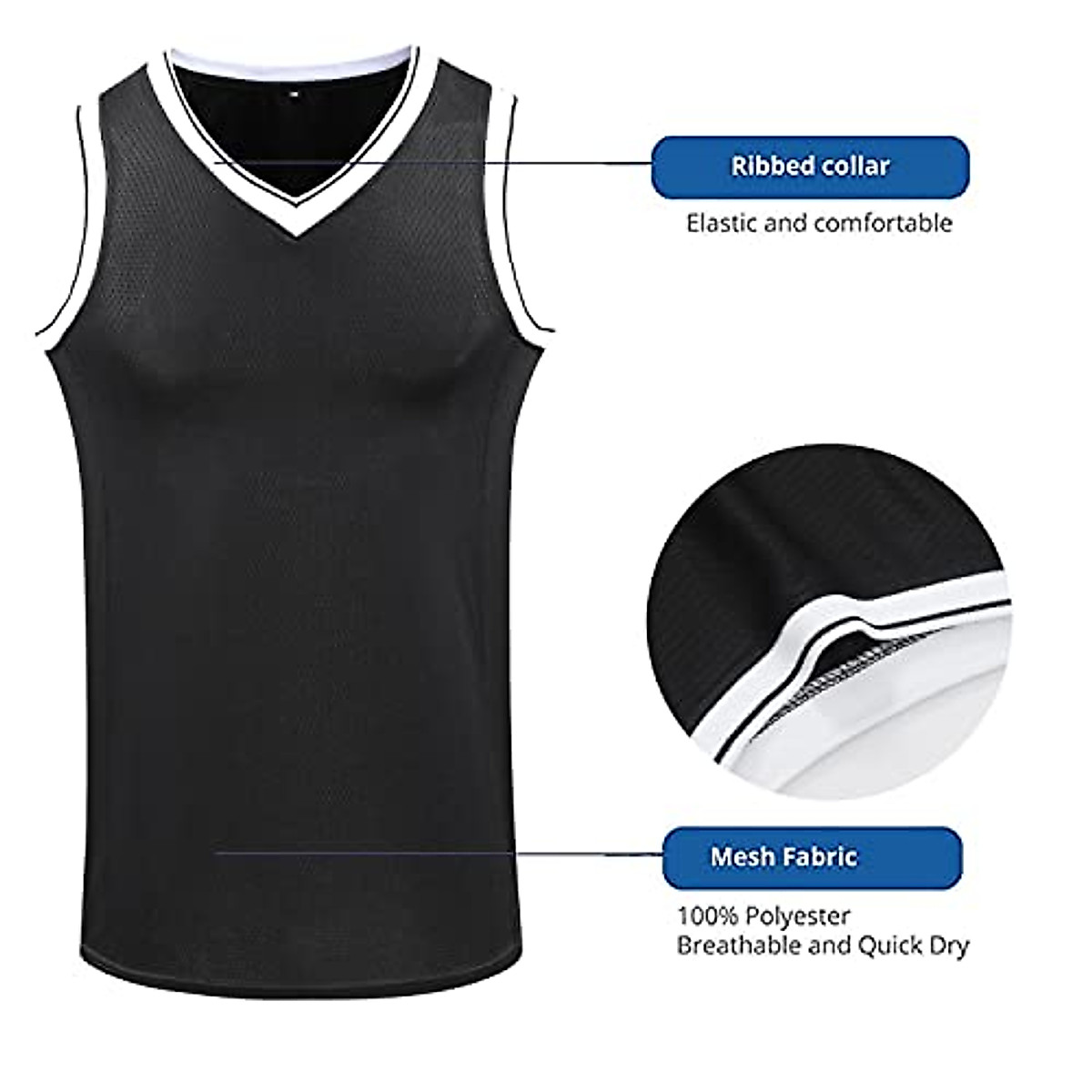SHAJUNQI Basketball Jersey Men's Mesh Athletic Sports Shirts Training Practice - Blank Team Uniforms for Sports Scrimmage UO-Black White XL