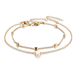 Fesciory Women Heart Anklet Adjustable Beach Layered Ankle Bracelets for Women Gold Alloy Foot Chain Jewelry (Gold Heart)