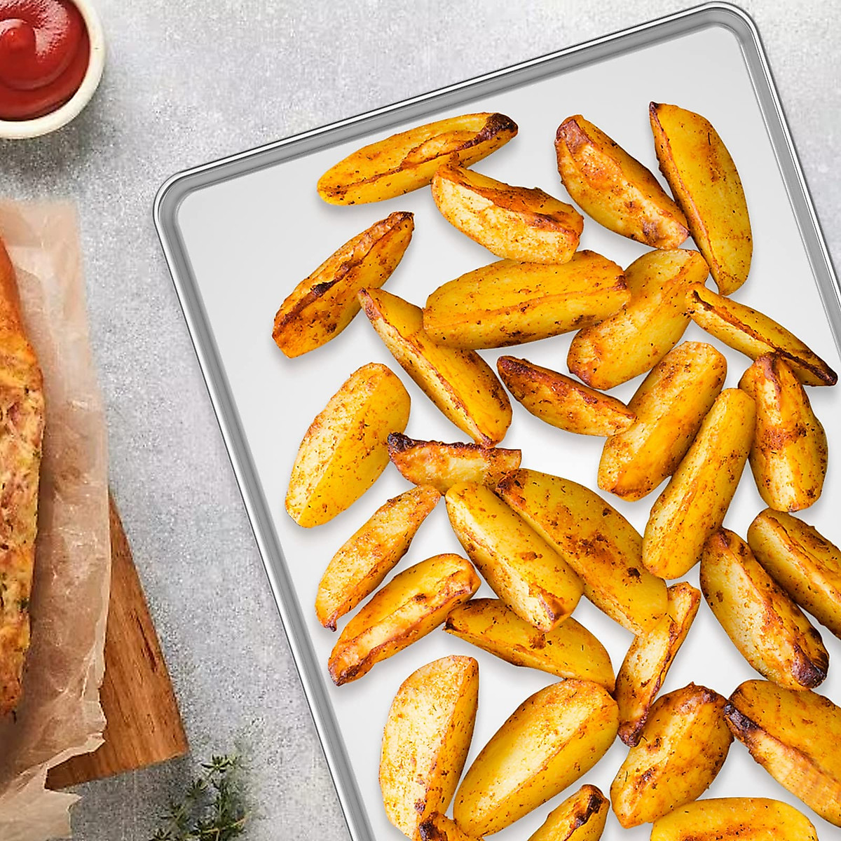 Wildone Baking Sheet with Silicone Mat Set, Set of 6 (3 Sheets + 3 Mats), Stainless Steel Cookie Sheet Baking Pan with Silicone Mat, Non Toxic & Heavy Duty & Easy Clean