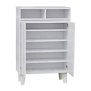 Kings Brand Furniture - Elgin Modern 2-Door with Open Shelf Shoe Rack Storage Cabinet, White