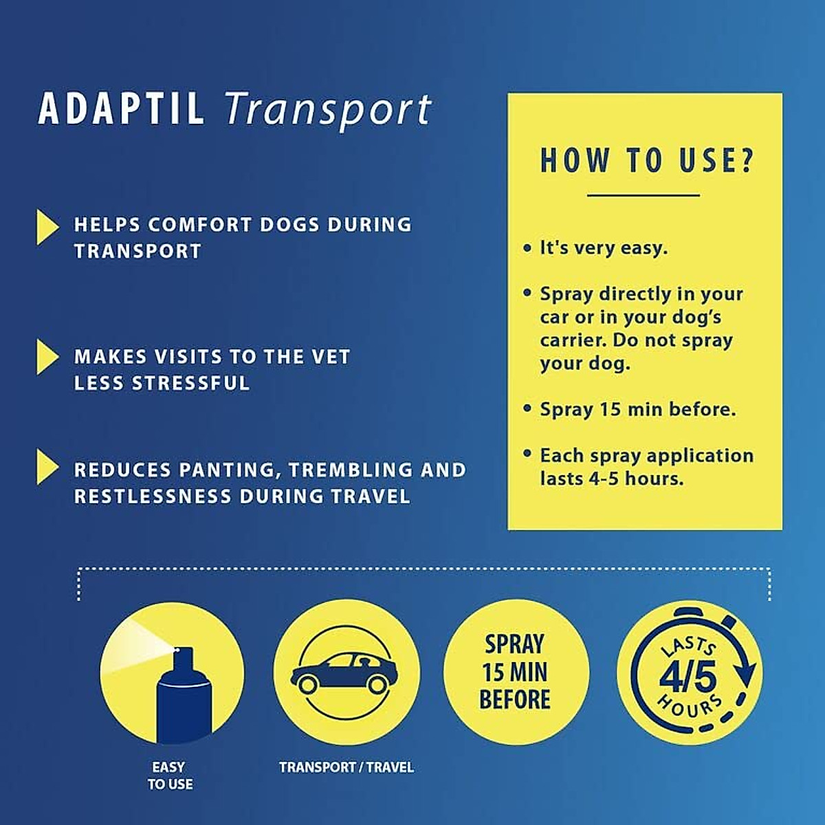 ADAPTIL Spray 60 mL – Calms & Comforts Dogs During Travel, Veterinary Visits and Stressful Events - The Original D.A.P. Dog Appeasing Pheromone Spray, 60ml - Packaging May Vary